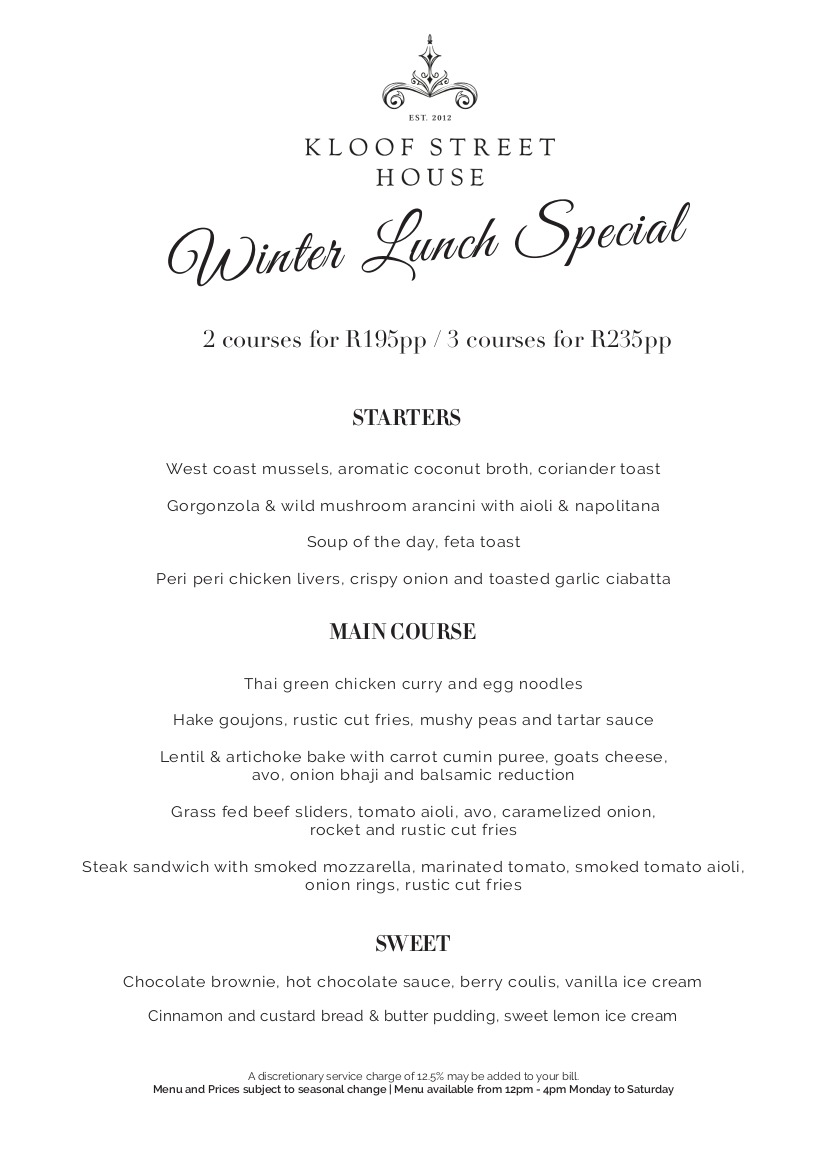 Menu – Kloof Street House
