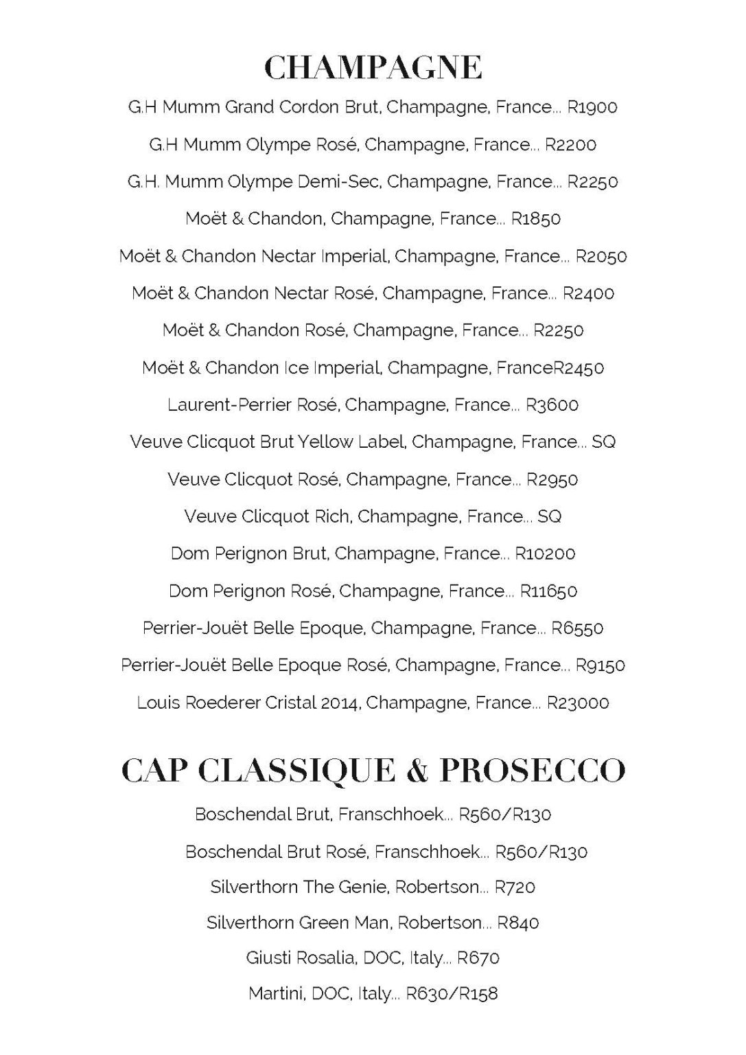 Menu – Kloof Street House