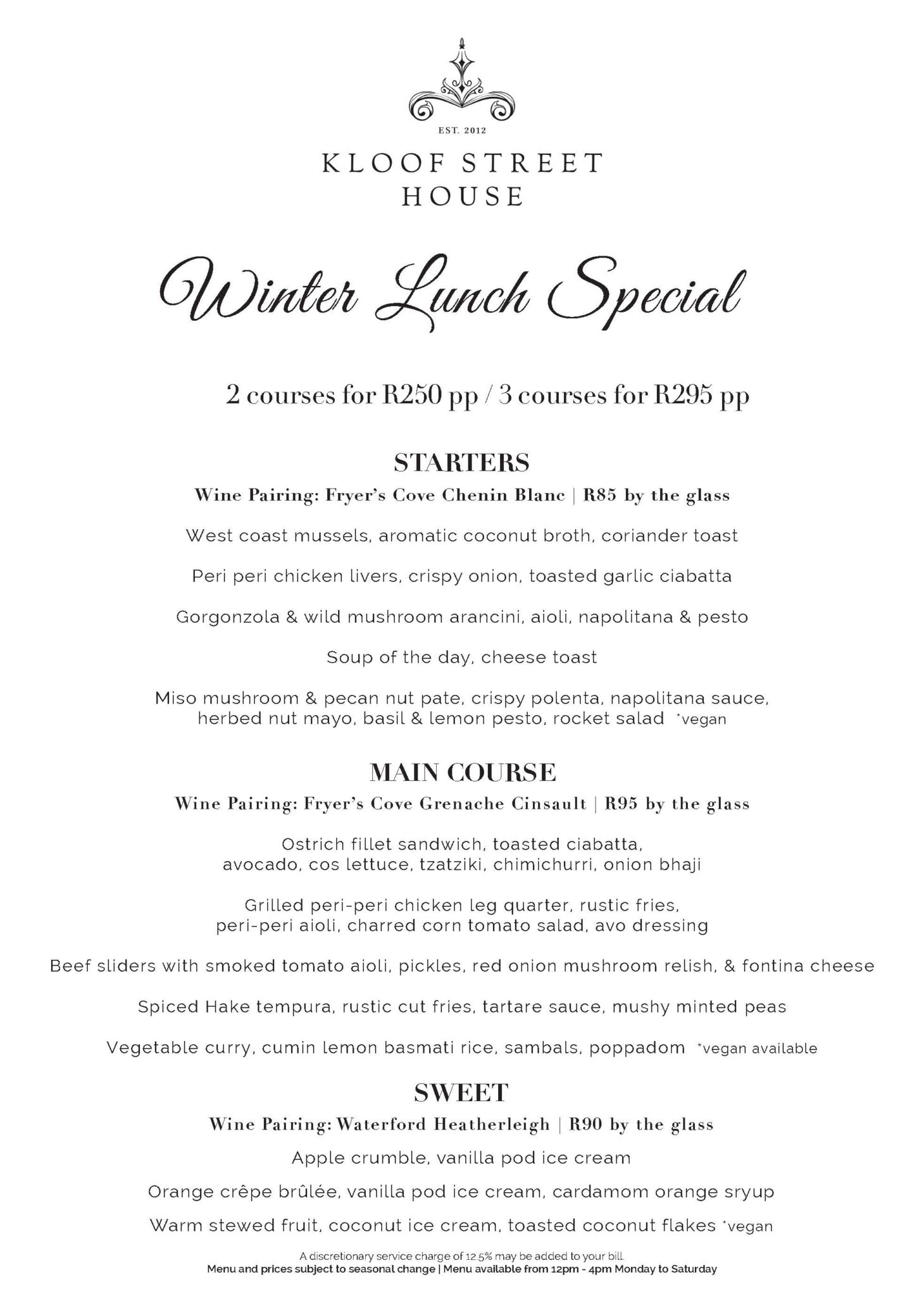 Menu – Kloof Street House